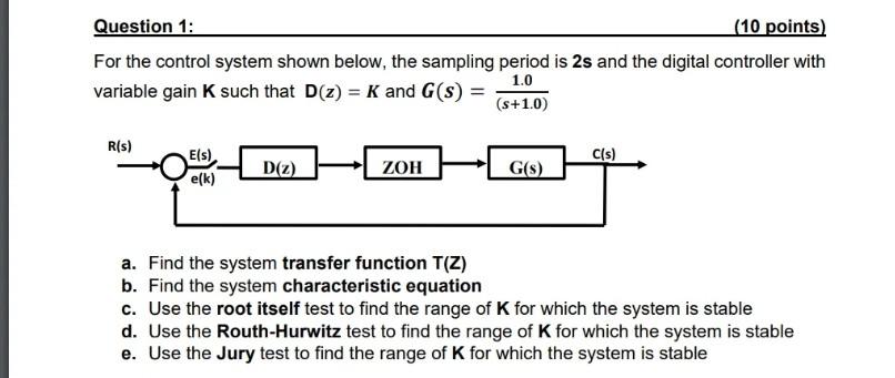 Solved For the control system shown below, the sampling | Chegg.com