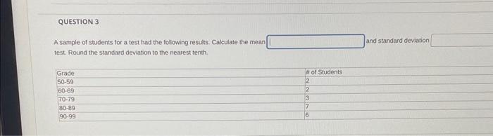 Solved A sample of students for a test had the following | Chegg.com