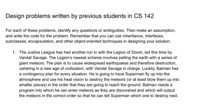 Solved Design problems written by previous students in CS | Chegg.com