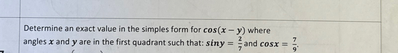 Solved Determine an exact value in the simples form for | Chegg.com