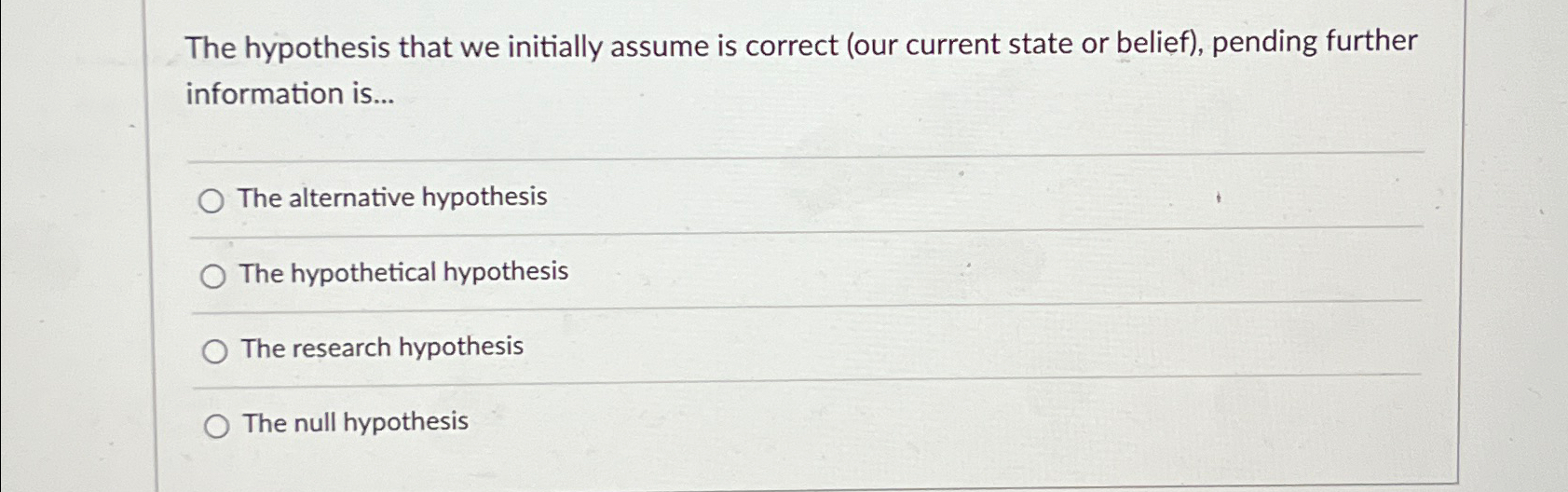 Solved The hypothesis that we initially assume is correct | Chegg.com
