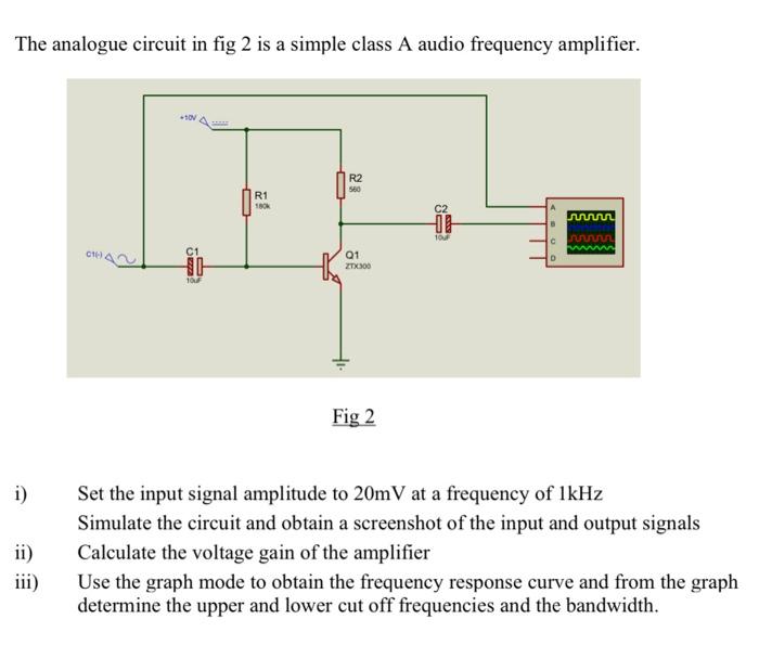 The analogue circuit in fig 2 is a simple class A | Chegg.com