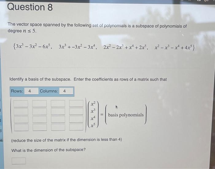 Solved The vector space spanned by the following set of | Chegg.com