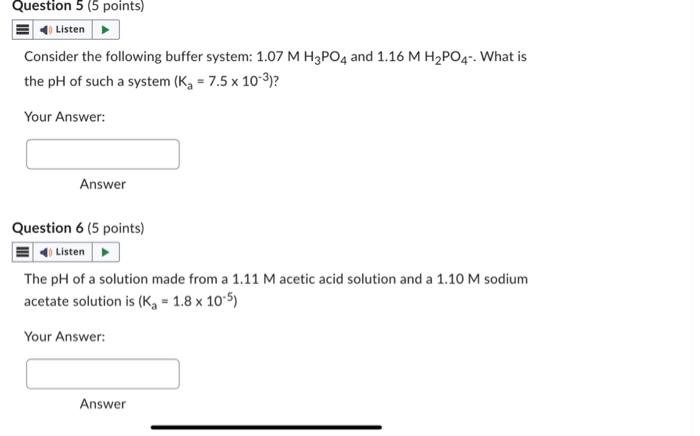 Solved Consider the following buffer system: 1.07MH3PO4 and | Chegg.com