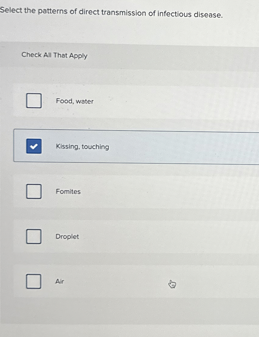 Solved Select the patterns of direct transmission of | Chegg.com
