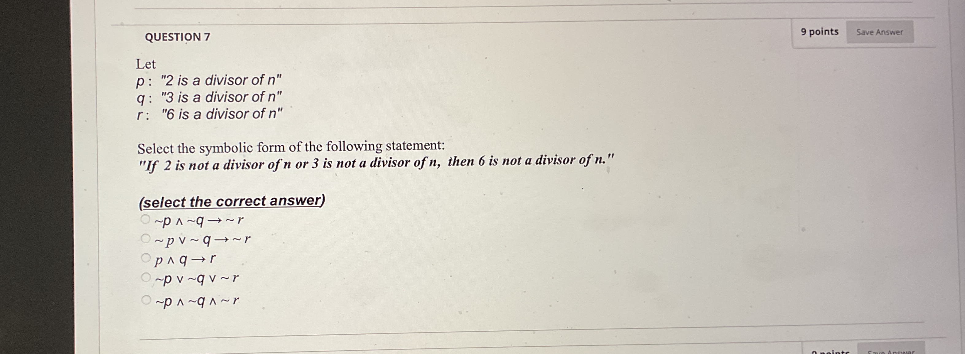 Solved QUESTION 79 ﻿pointsLetp ﻿: "2 ﻿is a divisor of n "q | Chegg.com