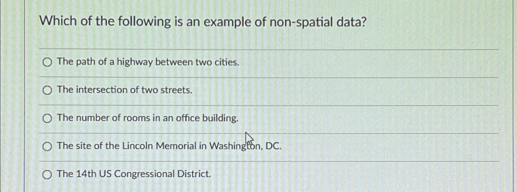 Solved Which of the following is an example of non-spatial | Chegg.com