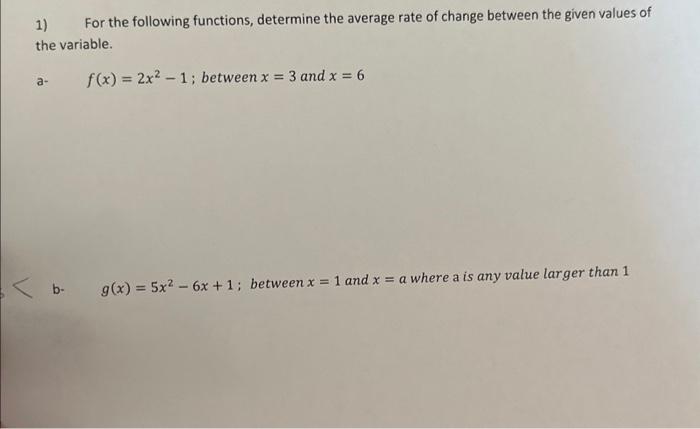 Solved 1) For the following functions, determine the average | Chegg.com