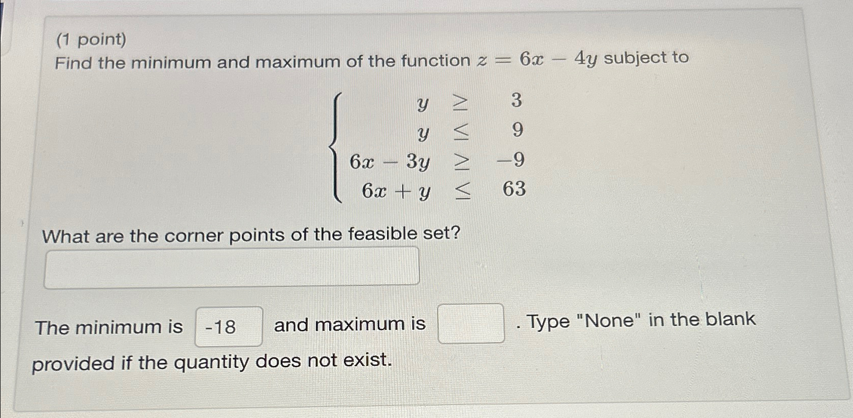 (1 ﻿point)Find the minimum and maximum of the | Chegg.com