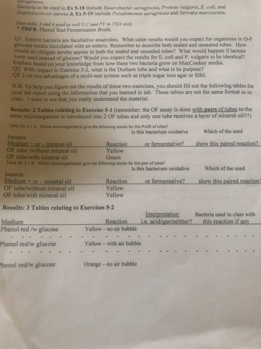 Solved Bacteria to be used in Ex 5-18 include Enterobacter | Chegg.com