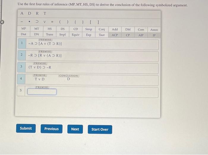 Solved Use the first four rules of inference (MP, MT, HS, | Chegg.com
