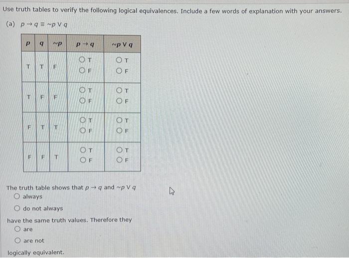 Solved Use truth tables to verify the following logical | Chegg.com