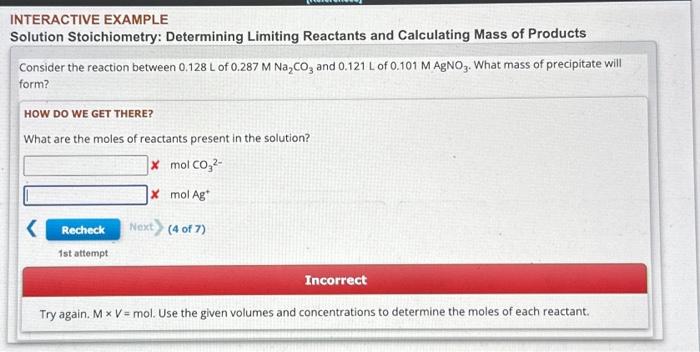 Solved INTERACTIVE EXAMPLE Solution Stoichiometry: | Chegg.com