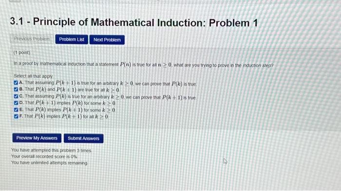 Solved 3.1 - Principle of Mathematical Induction: Problem 1 | Chegg.com