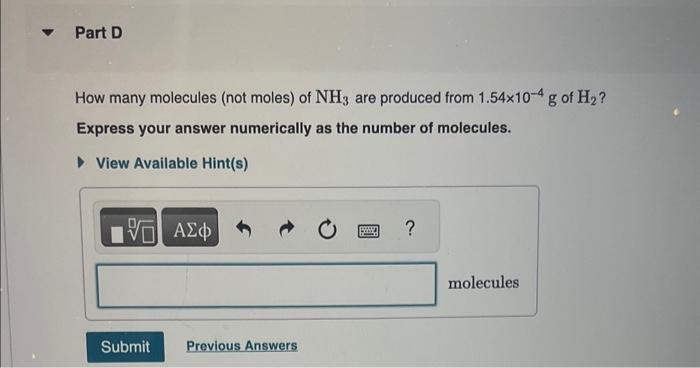 Solved how many molecules (not moles) of NH3 are produced | Chegg.com