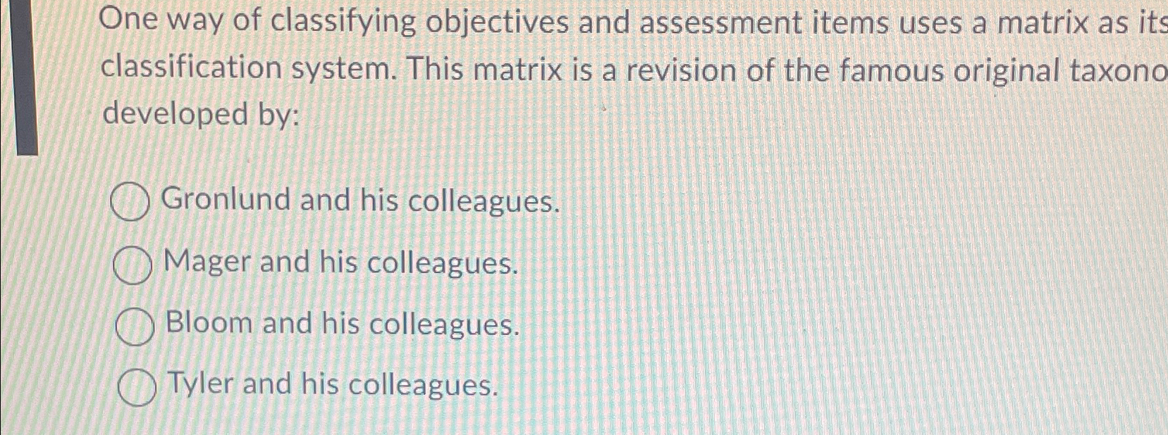 Solved One way of classifying objectives and assessment | Chegg.com