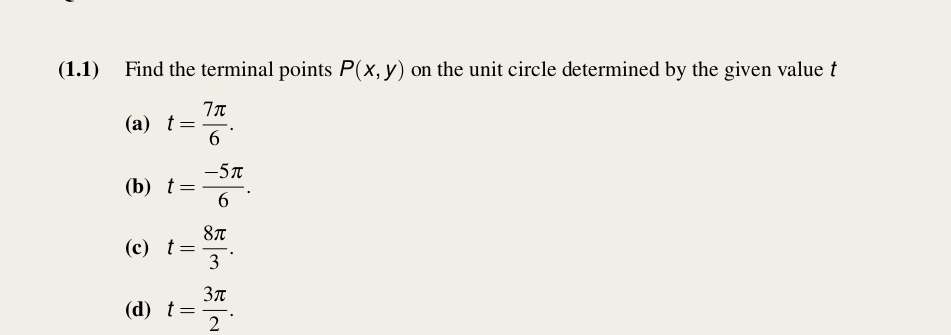 Solved (1.1) ﻿Find the terminal points P(x,y) ﻿on the unit | Chegg.com