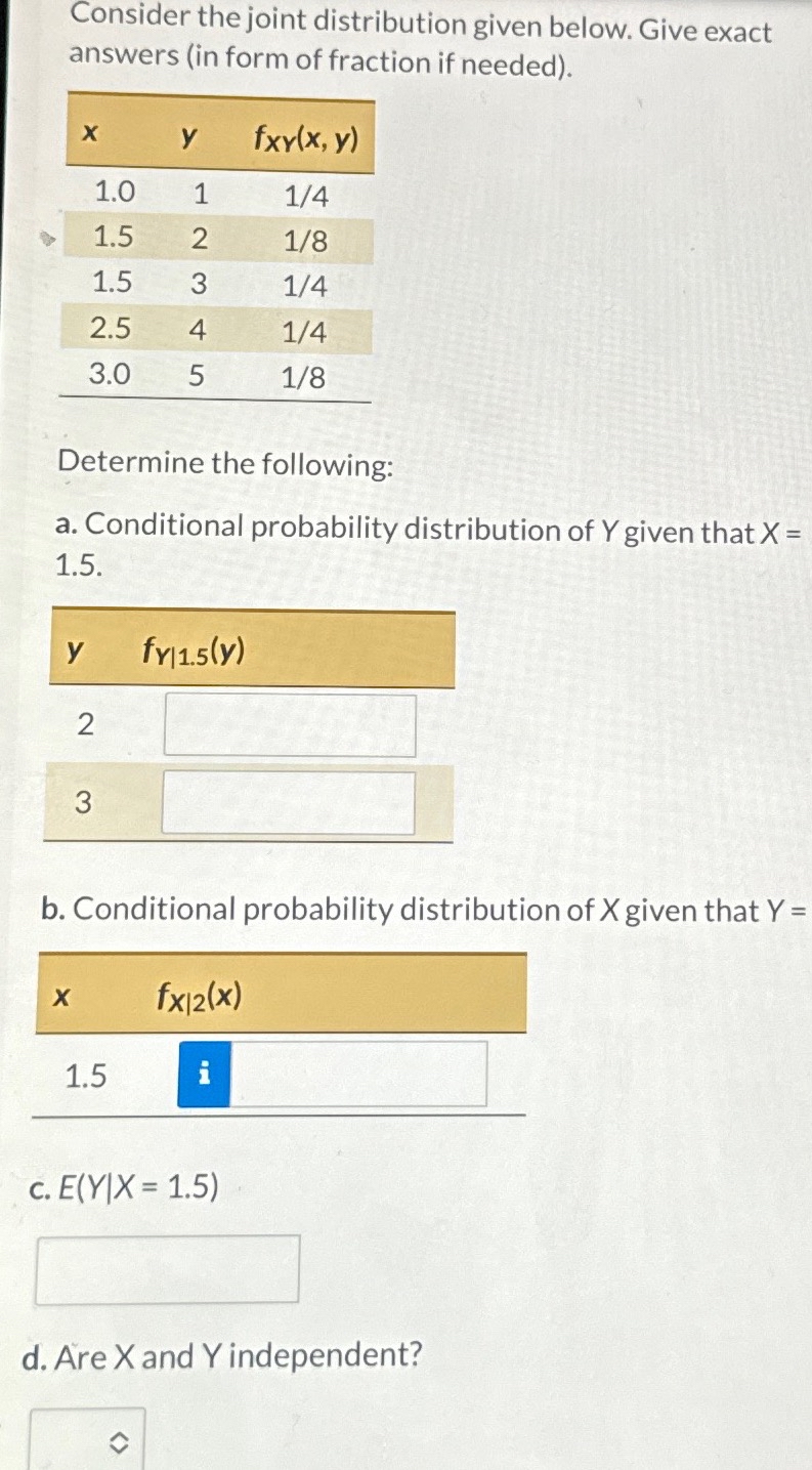 Solved Consider the joint distribution given below. Give | Chegg.com