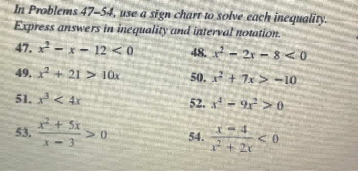 Solved In Problems 47–54, use a sign chart to solve each | Chegg.com