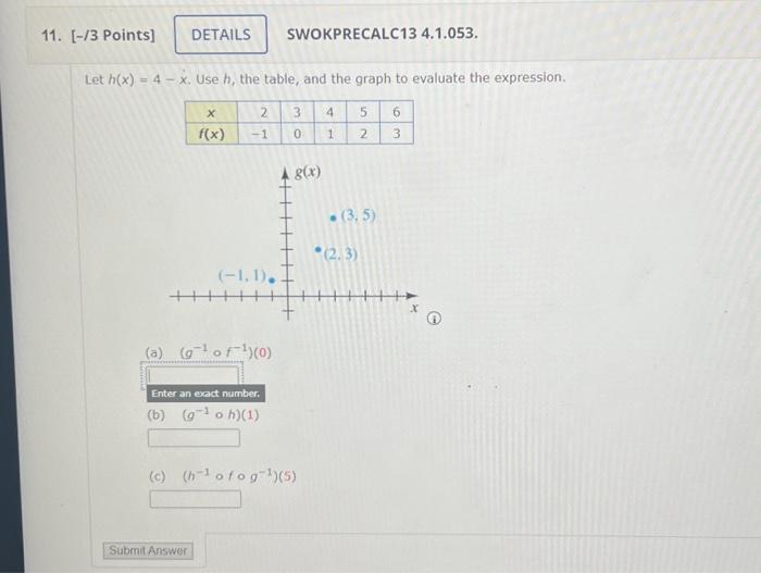 Solved Let h(x)=4−x˙. Use h, the table, and the graph to | Chegg.com