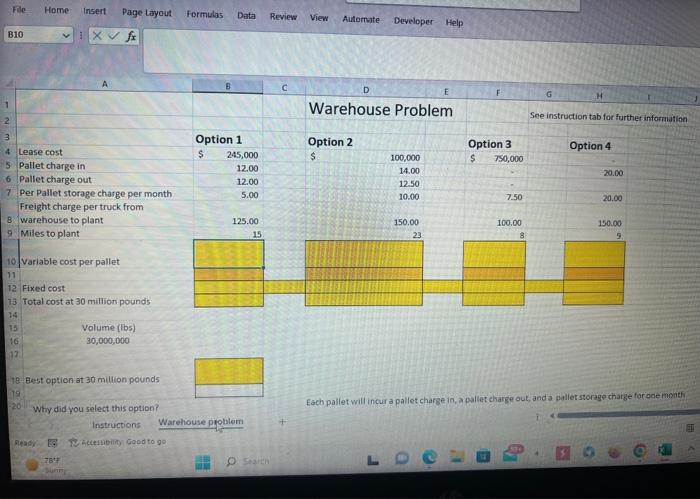 Four Warehouse options have information about the | Chegg.com
