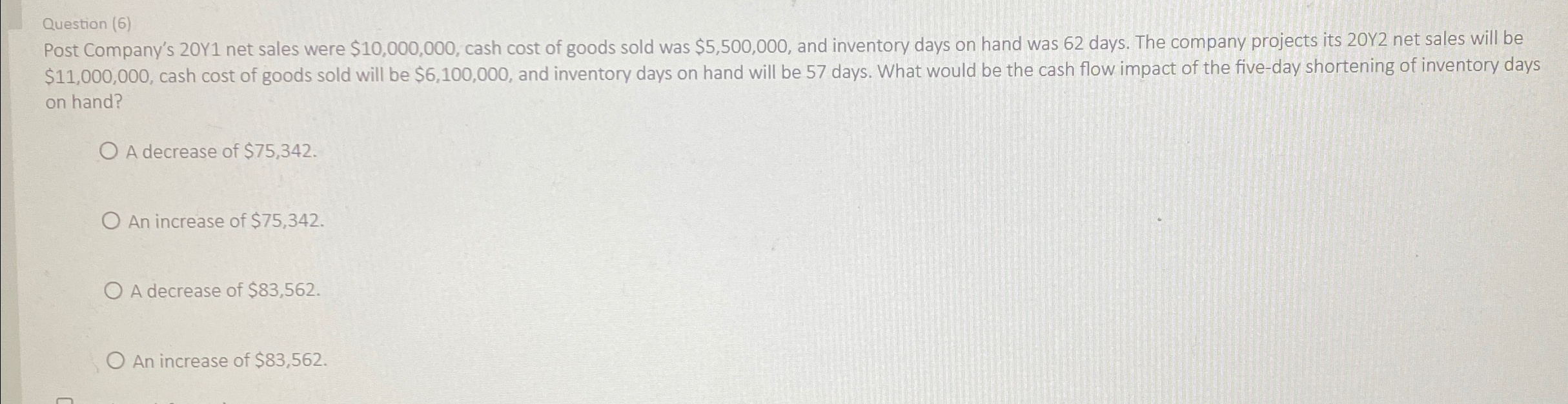 Solved Question (6)Post Company's 20Y1 ﻿net sales were | Chegg.com