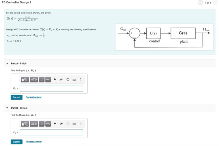 Solved PD Controller Design 2 4 of 4 For the closed-loop | Chegg.com