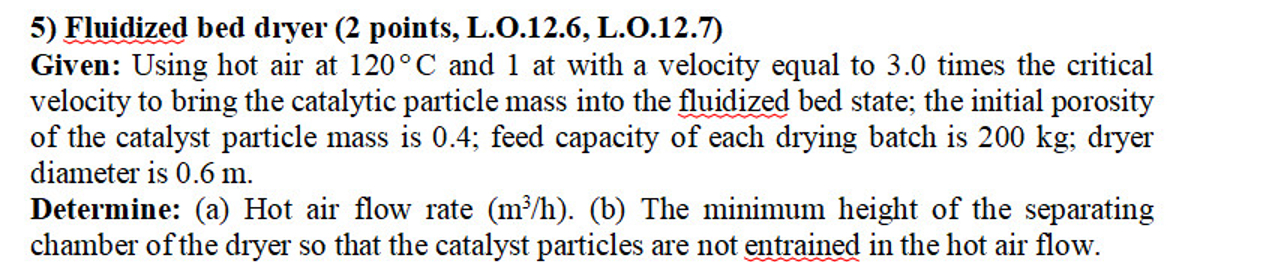 Solved Fluidized bed dryer (2 ﻿points, L.O.12.6, | Chegg.com
