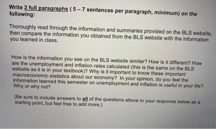 Solved Write 2 full paragraphs ( 5−7 sentences per | Chegg.com