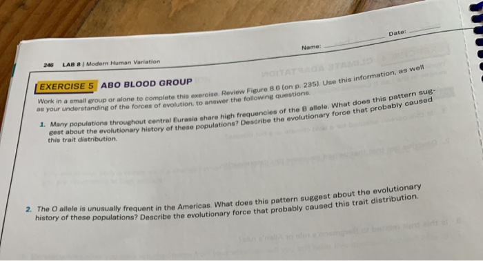 Solved Date: Name: 248 LABB Modern Human Variation EXERCISE | Chegg.com