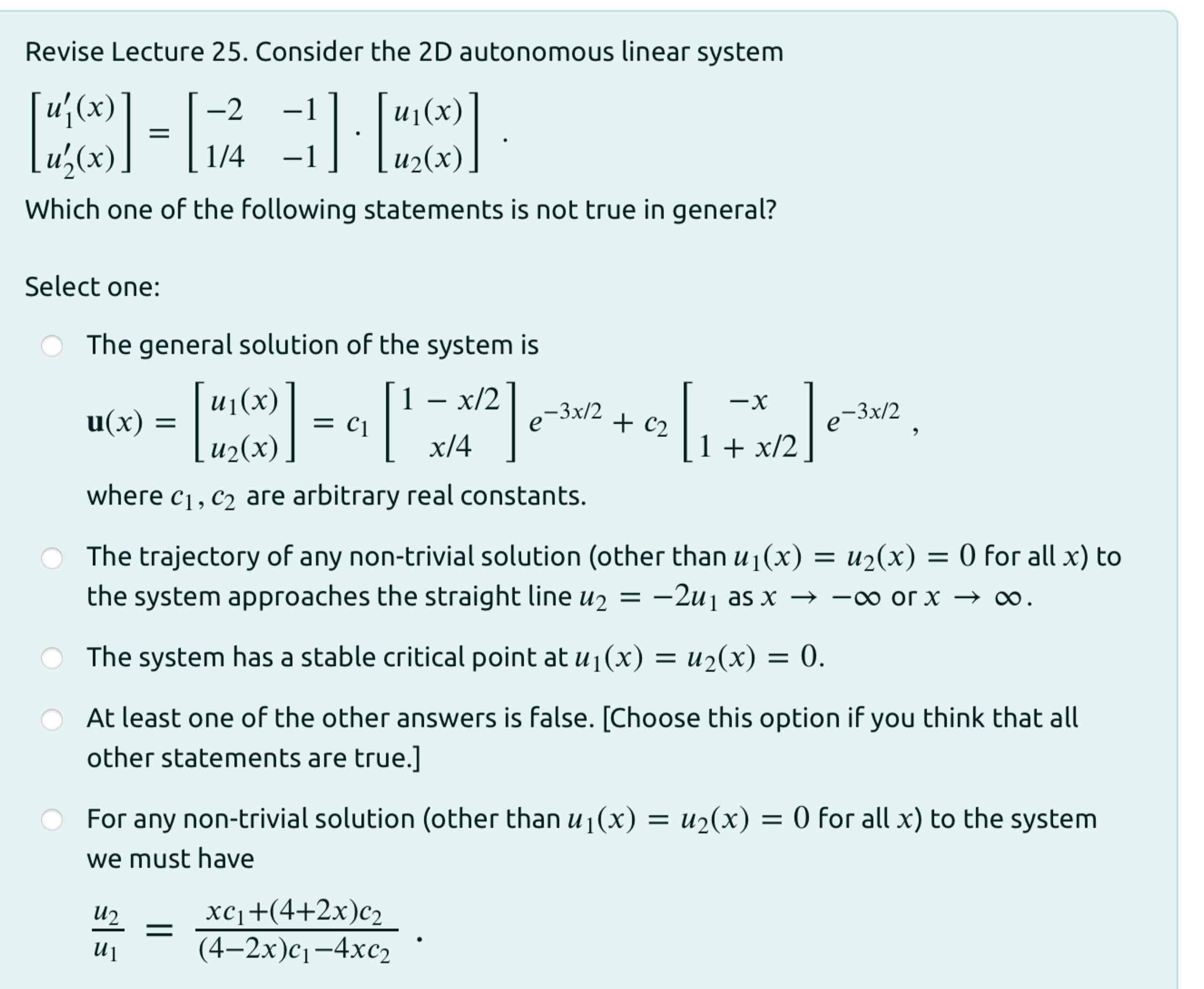 Solved Revise Lecture 25. ﻿Consider the 2D autonomous linear | Chegg.com