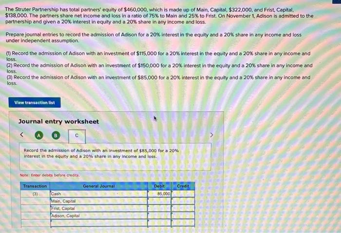 Solved The Struter Partnership has total partners' equity of | Chegg.com