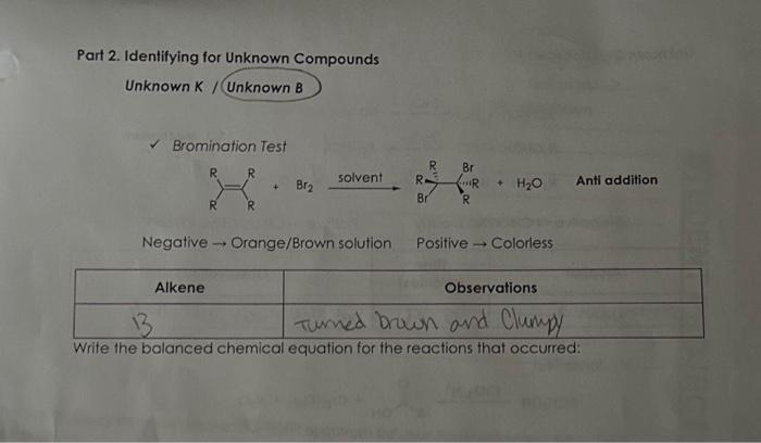 Solved Part 2. Identifying for Unknown Compounds Unknown K / | Chegg.com