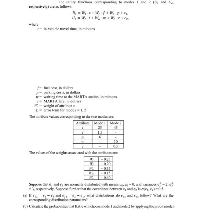 Solved The utility functions corresponding to modes 1 and | Chegg.com