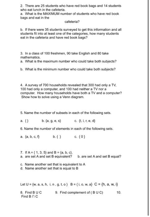 Solved 2. There are 25 students who have red book bags and | Chegg.com