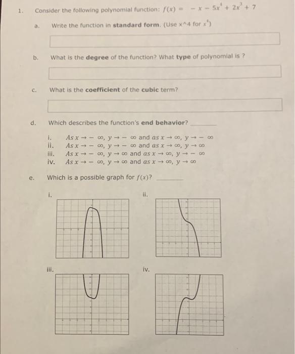 Solved 1. Consider the following polynomial function: | Chegg.com