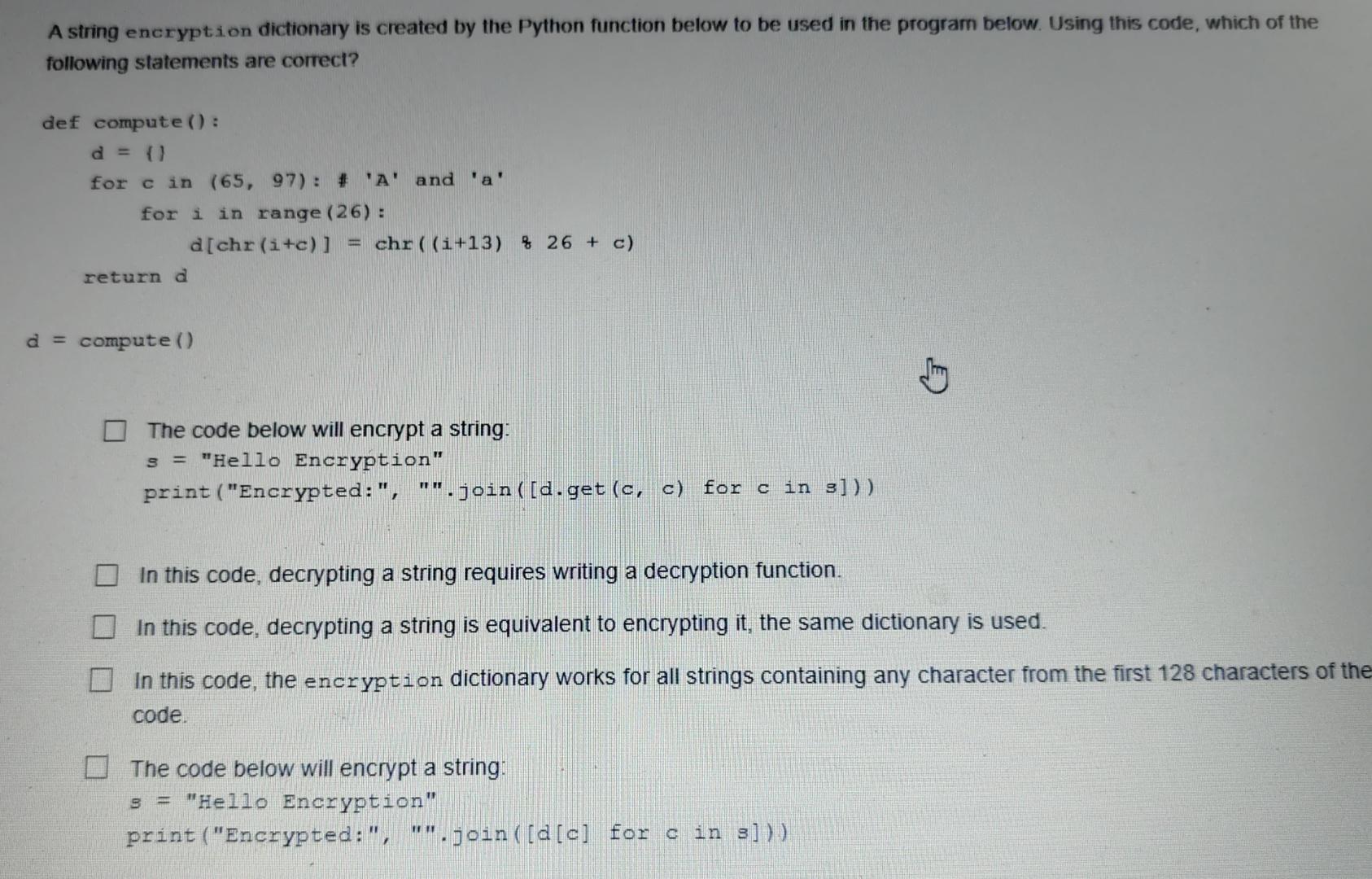 Solved A string encryption dictionary is created by the | Chegg.com Solved A string encryption dictionary is created by the | Chegg.com