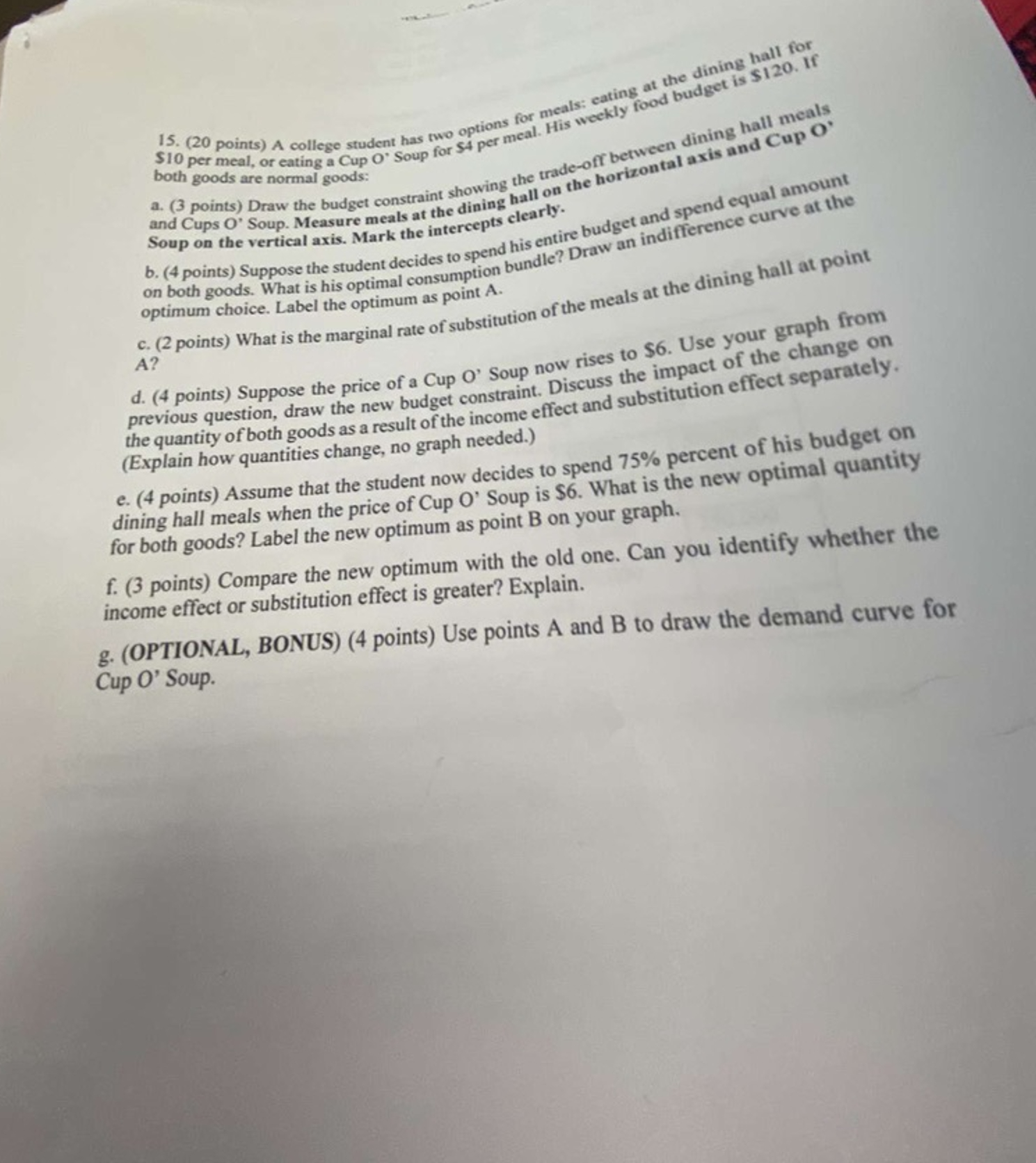 Solved ( 20 ﻿points) ﻿A college student has two options for | Chegg.com