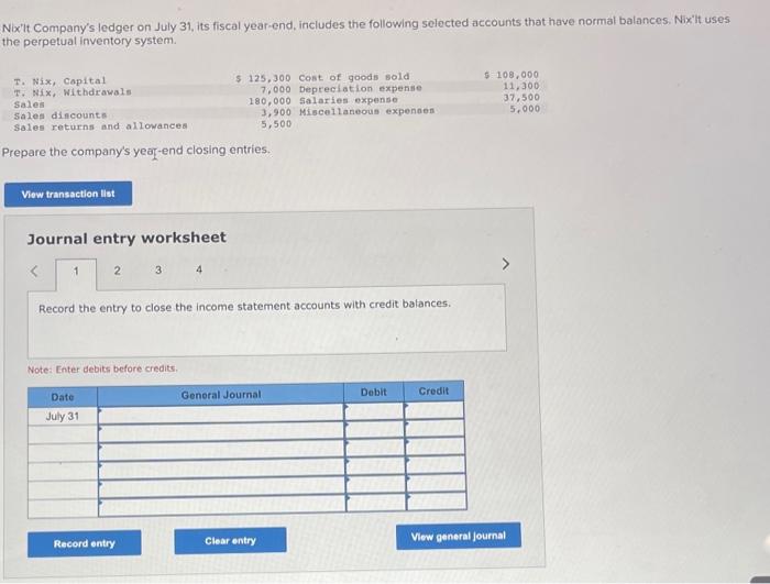 Solved Nlx'tt Company's ledger on July 31, its fiscal | Chegg.com