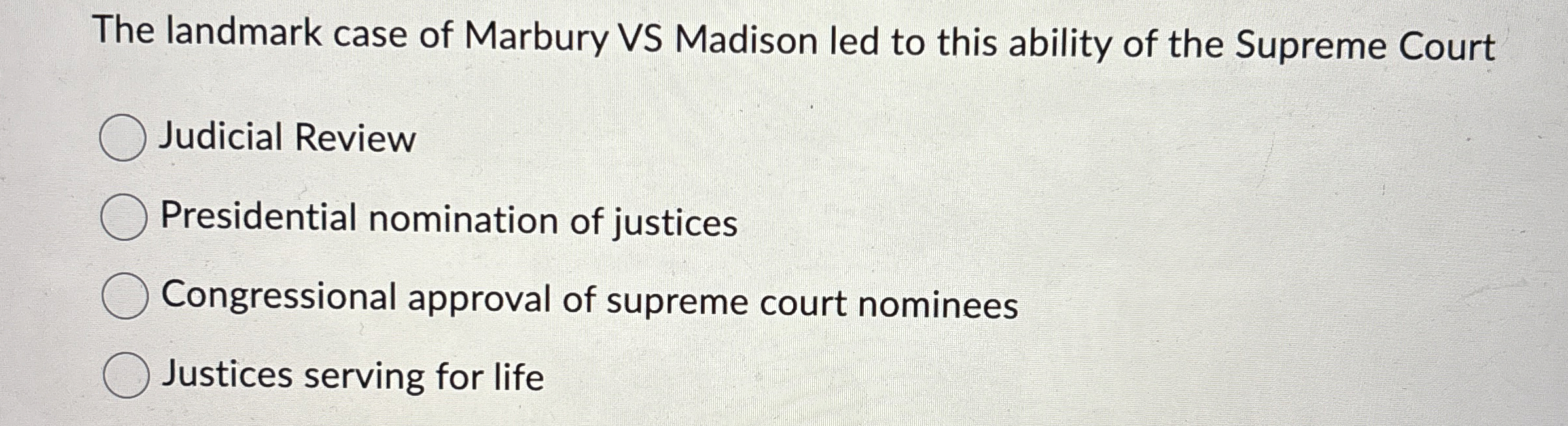 Solved The landmark case of Marbury VS Madison led to this | Chegg.com