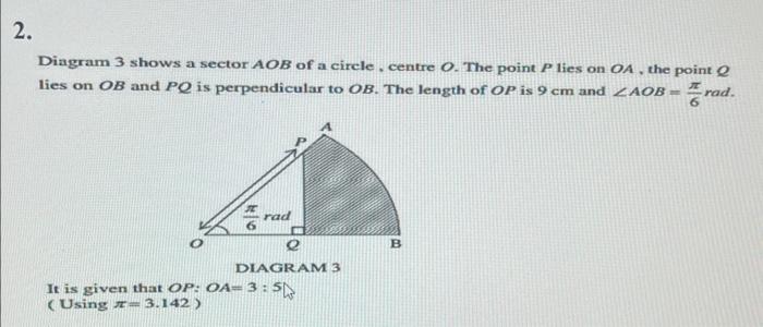 Solved Diagram 3 shows a sector AOB of a circle. centre O. | Chegg.com