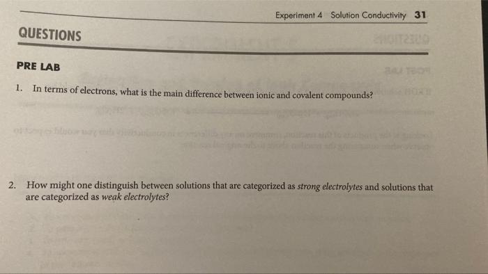 Solved Experiment 4 Solution Conductivity 31 QUESTIONS PRE | Chegg.com