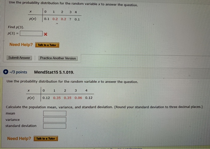 Solved Use the probability distribution for the random | Chegg.com