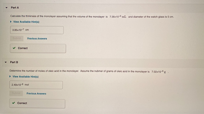 Part C Calculate the surface area of one molecue if | Chegg.com