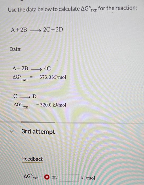 Solved Use the data below to calculate ΔG∘rxn for the | Chegg.com