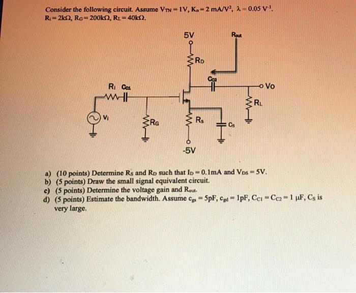 Solved Consider the following circuit. Assume VTN 1V, K.-2 | Chegg.com