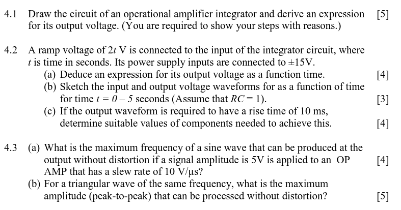 Solved 4.1 ﻿Draw the circuit of an operational amplifier | Chegg.com