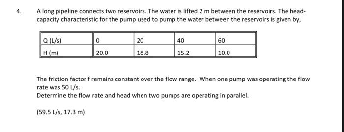 A long pipeline connects two reservoirs. The water is | Chegg.com