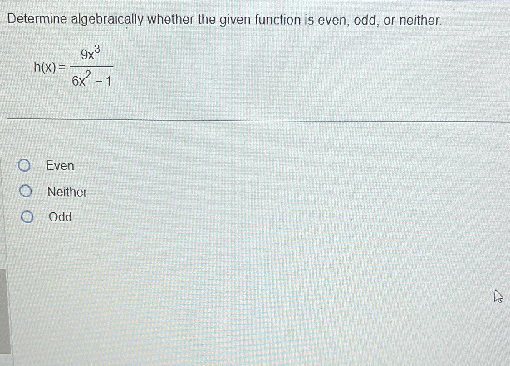 Solved Determine algebraically whether the given function is | Chegg.com