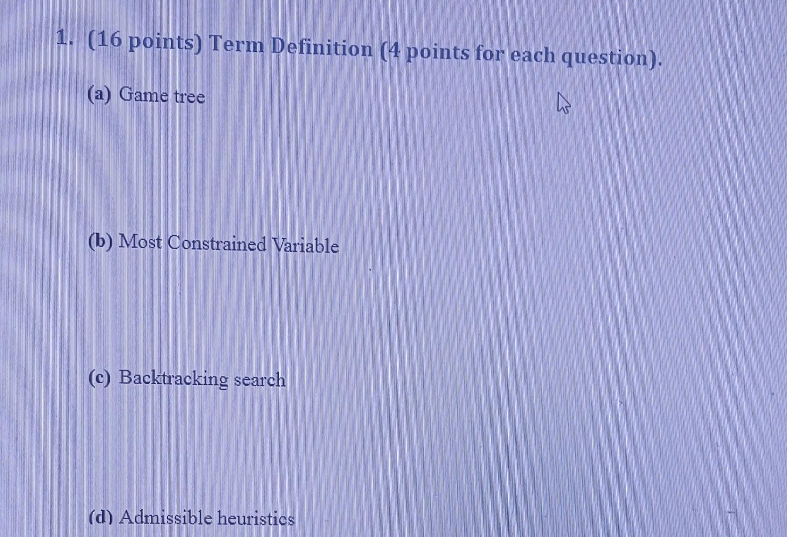 Solved 1. ( 16 points) Term Definition (4 points for each | Chegg.com